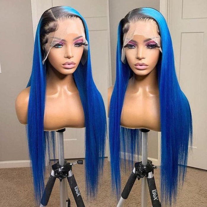 Transparent Lace Ombre Blue Color Side Parted 13x4 Lace Front Wig ...