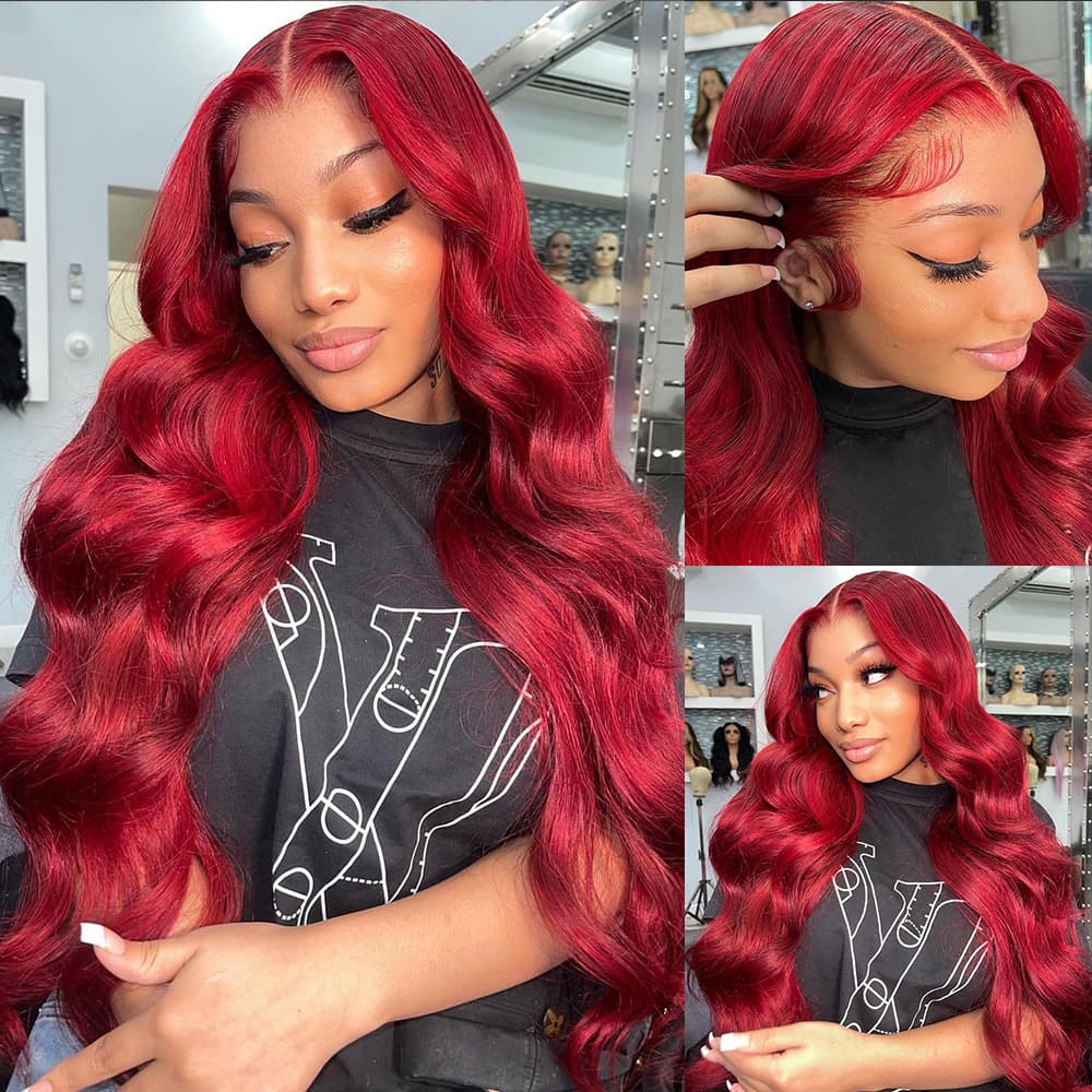 New Arrival! Dark Red 13x4 Lace Front Wig Body Wave Color Wigs ...